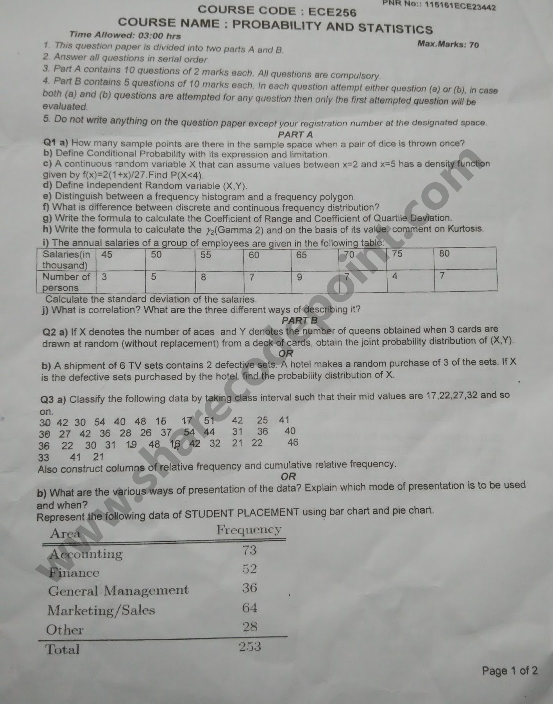 ECE256 : Probability and Statistics end term question paper | lpu