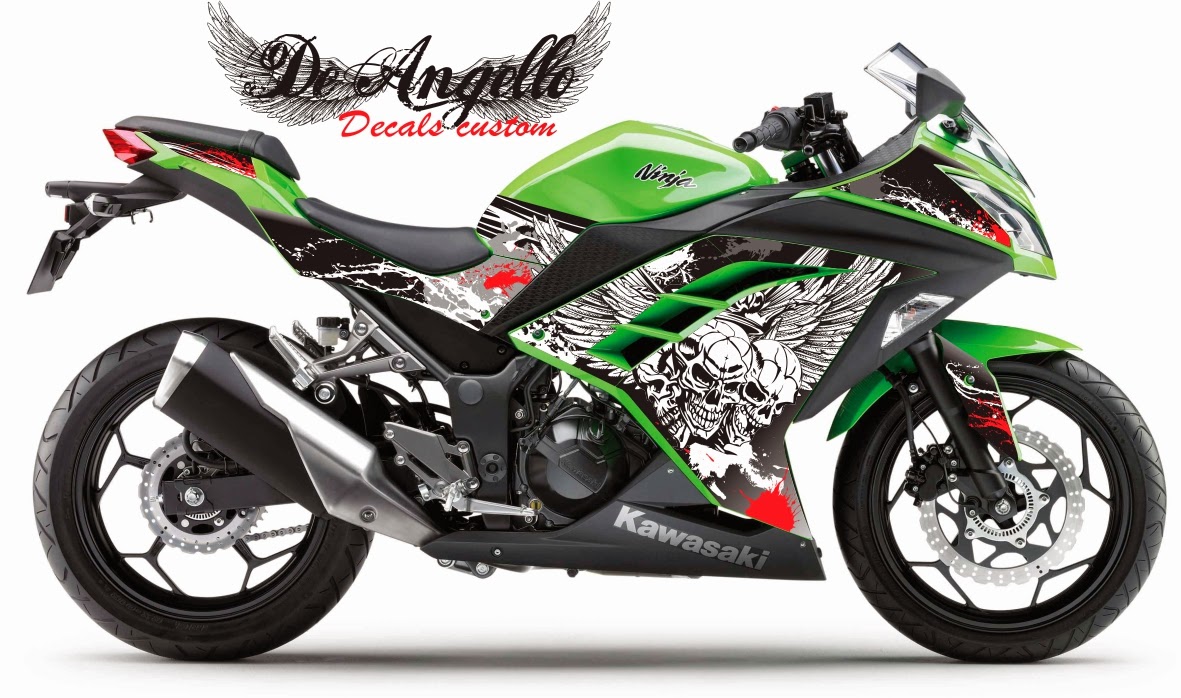 decals custom: DECAL STICKER NI9NJA 250 FI SKULL WINGS SERIES