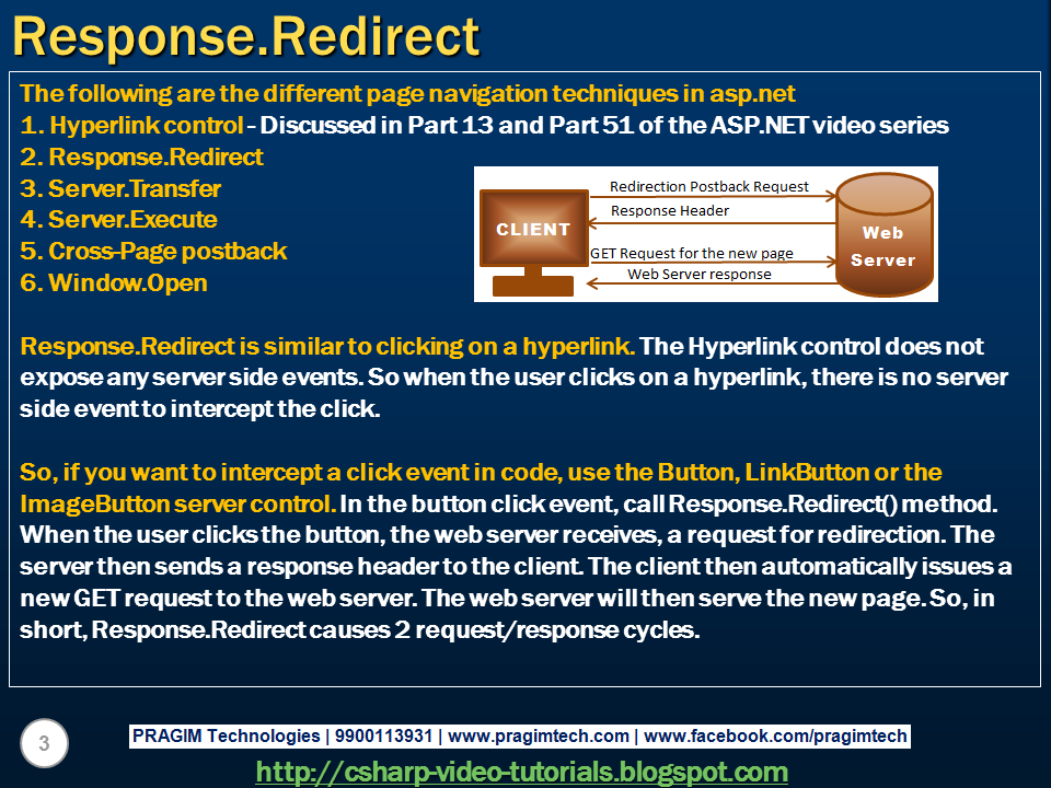 Sql server, .net and c# video tutorial: Part 52 – Response.Redirect Sql server, .net and c# video tutorial: Part 52 – Response.Redirect