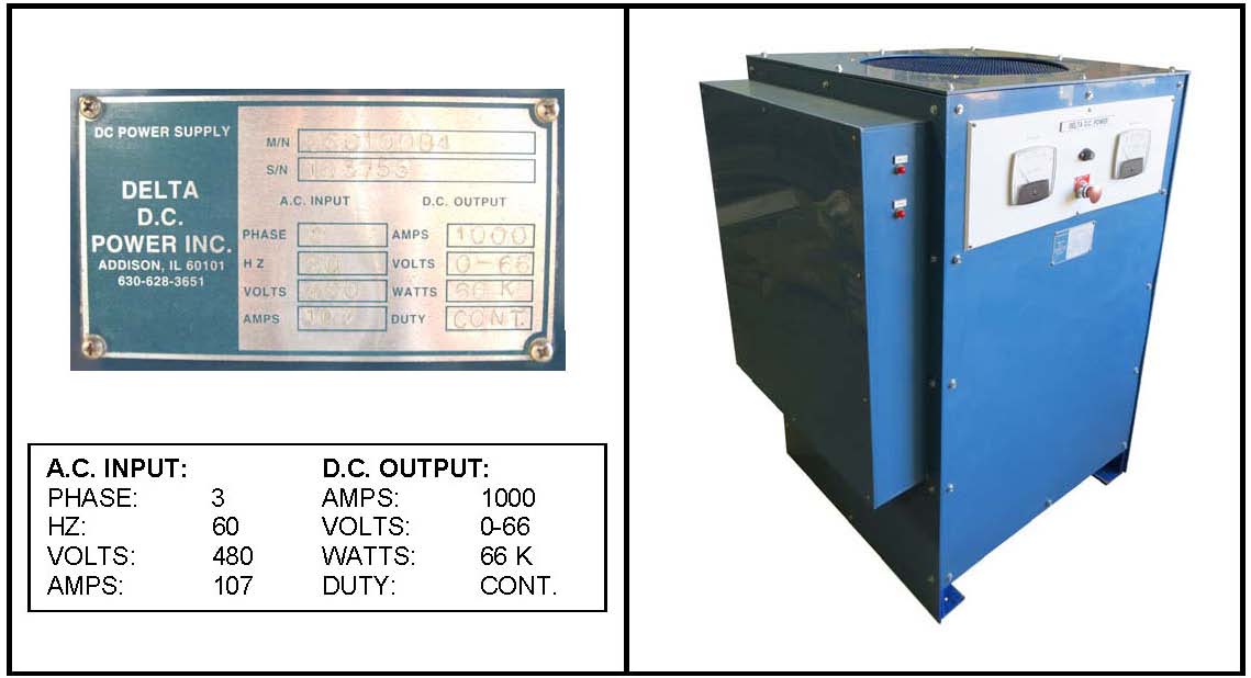 Carl E. Holmes Company (CEHCO): Refurbished Delta DC Rectifier, 0 to 66 ...