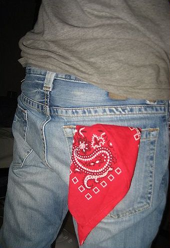 bandanaguys: bandana in the back pocket, maybe hanky code