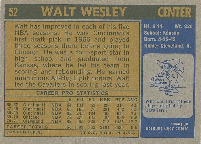 Shoebox Legends: A Basketball Project? Walt Wesley & Stu Lantz