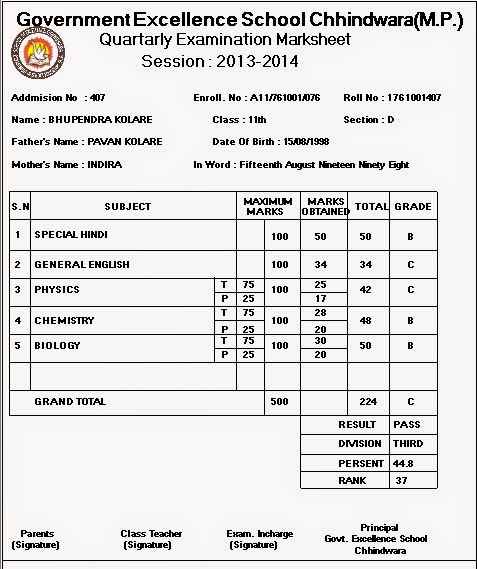 High School Marksheet Managment System: Mp Bord High School Marksheet Printing Software