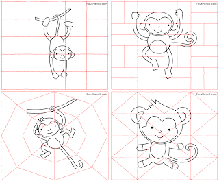 Four grid: Free printable Monkey grid line drawing worksheet/activity ...