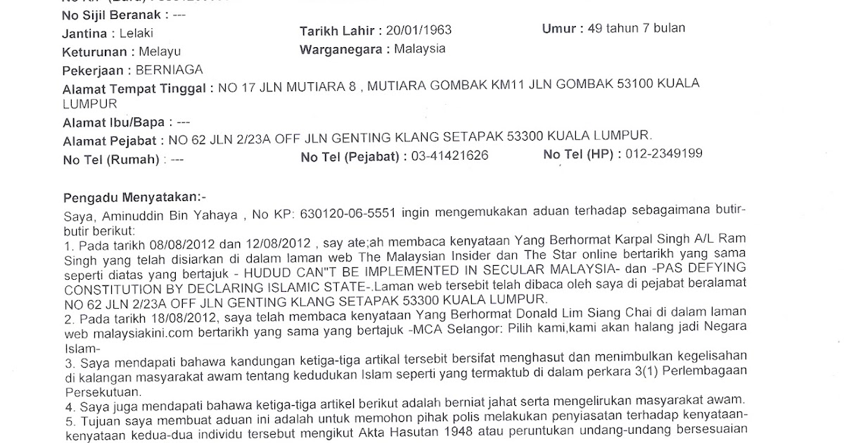 Contoh Laporan Polis Kes Tanah - HarryqoBarker