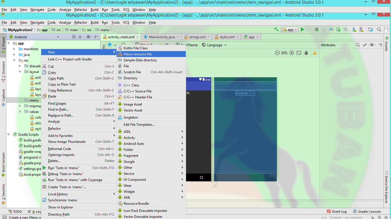 MEMBUAT MENU NAVIGATION DRAWER DI ANDROID STUDIO DAN JUGA BISA PINDAH ...