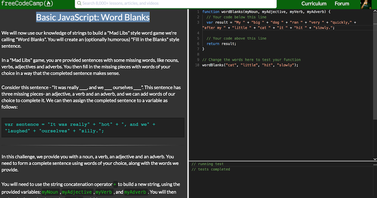 Just a Few Things..: Basic JavaScript: Word Blanks