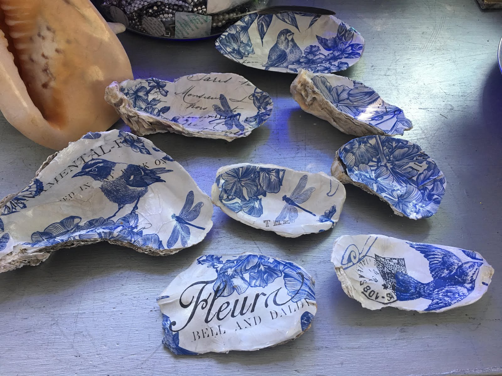 Curtains In My Tree: Paper Embellished Clam & Oyster Shells