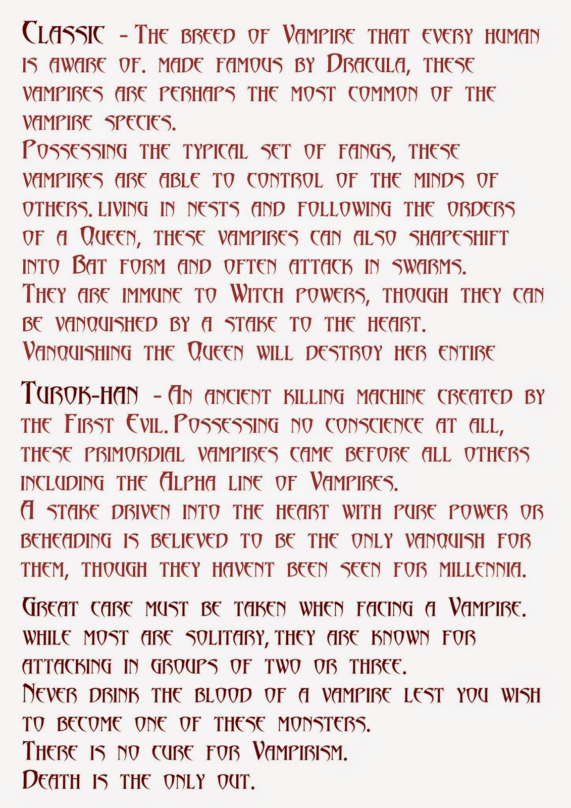 Book Of Shadows Pages: Vampire Breeds