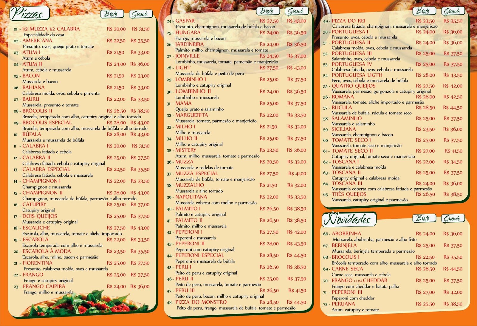 1/2 MUZZA 1/2 CALABRA PIZZARIA: Novo Cardápio