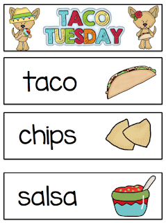 Free Taco Tuesday Pocket Chart Cards plus Menu ~ Preschool Printables