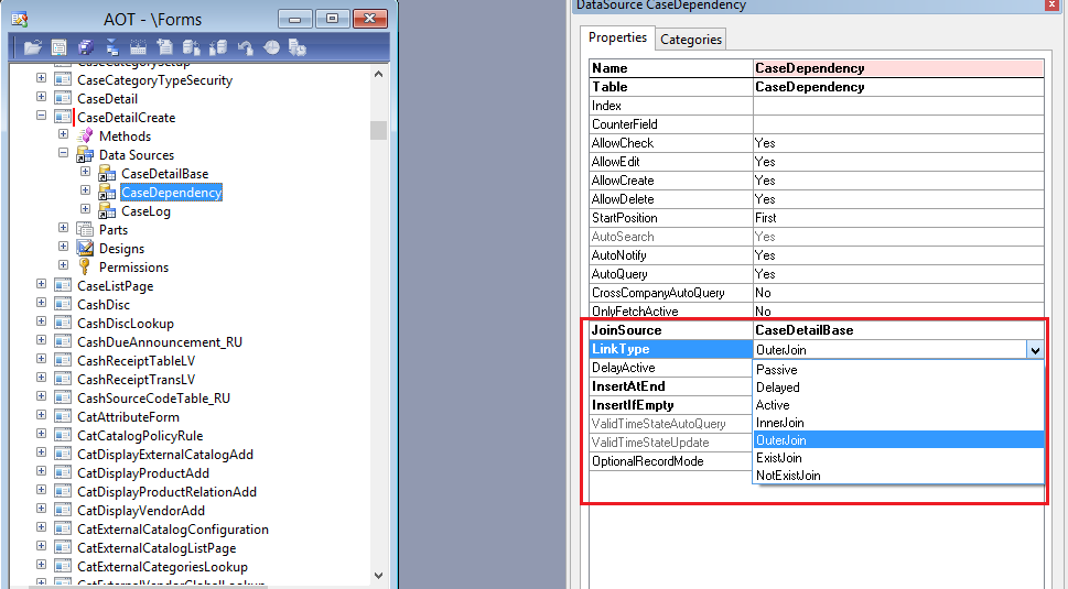 Dynamics AX - Tech blog: Multiple form datasources and their LinkType property values (Passive ...