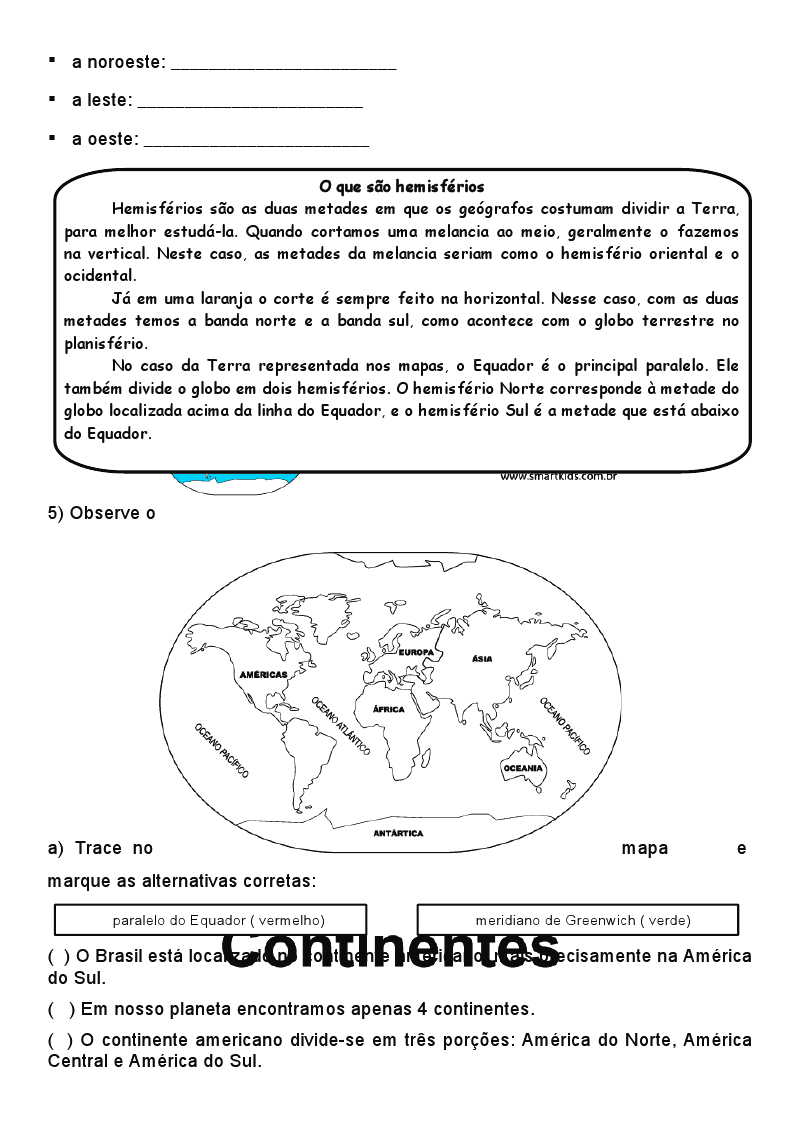 Atividades De Geografia Continentes E Oceanos 5 Ano - EDUCA