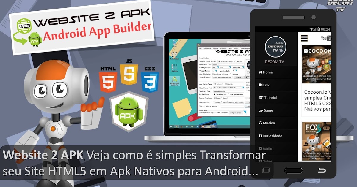 WEBSITE 2 APK VEJA COMO É SIMPLES TRANSFORMAR SEU HTML5 EM APK NATIVOS ...