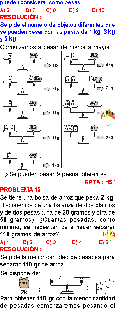 PESADAS Y BALANZAS EJERCICIOS RESUELTOS DE HABILIDAD LÓGICO MATEMÁTICA RECREATIVA EN PDF