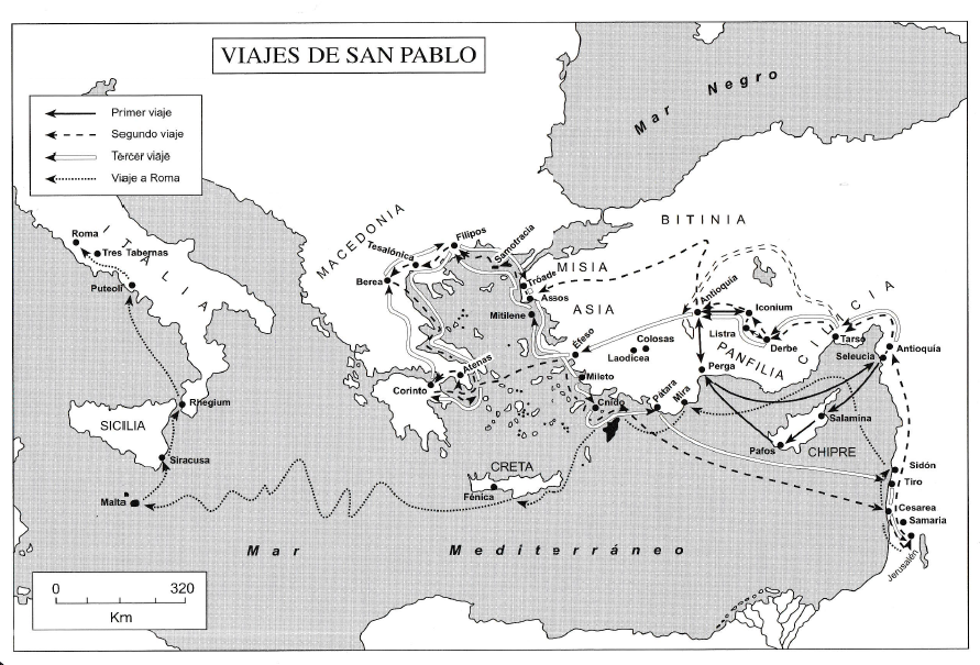 APASIONADOS DEL IMPERIO ROMANO: MAPA DE LOS VIAJES DE SAN PABLO
