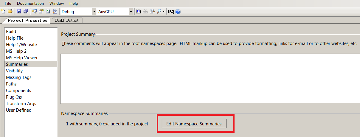 メモモモモ Sandcastle Help File Builder でnamespace(ネームスペース)のxmlドキュメントコメントを付ける