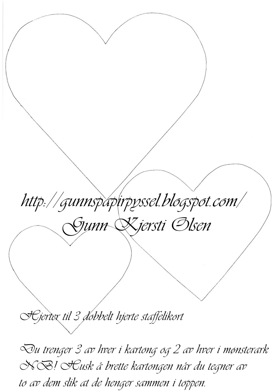 Gunns Papirpyssel: 3 dobbelt hjerte staffelikort m/mal-beskrivelse