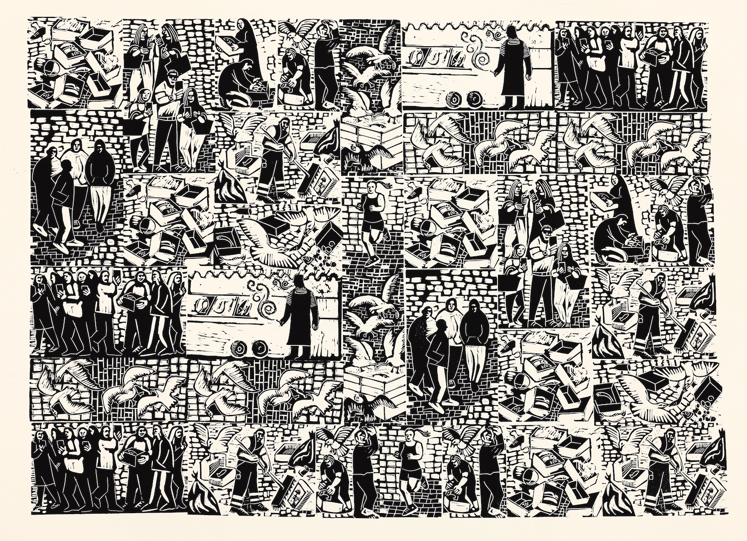 Fischmarkt Hamburg - Linocut print 1