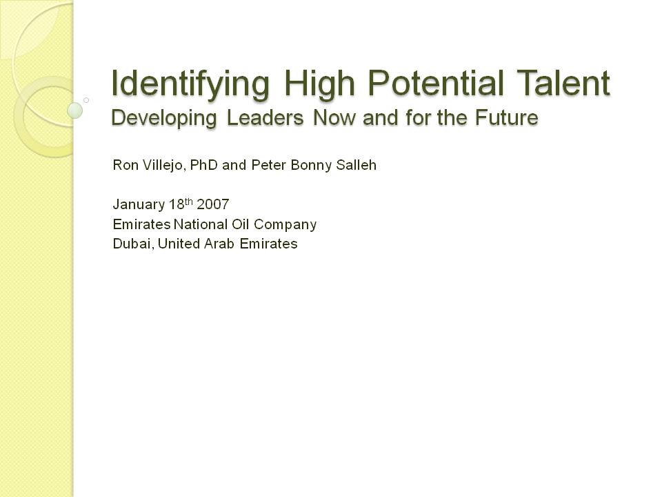Leadership People Results: Identifying High Potential Talent