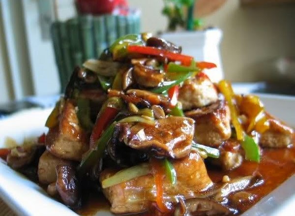 Braised Bean curd with Mushrooms