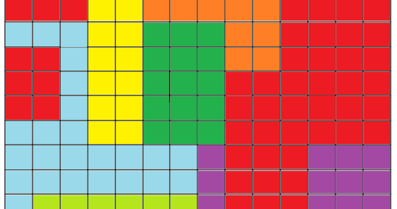 K사 : 같은 색깔의 블록 갯수 구하기 (Flood Fill)(Recursive) [C,C++]