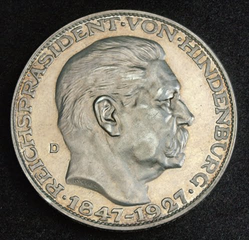 German silver coins 5 Reichsmark President Hindenburg 80th anniversary ...