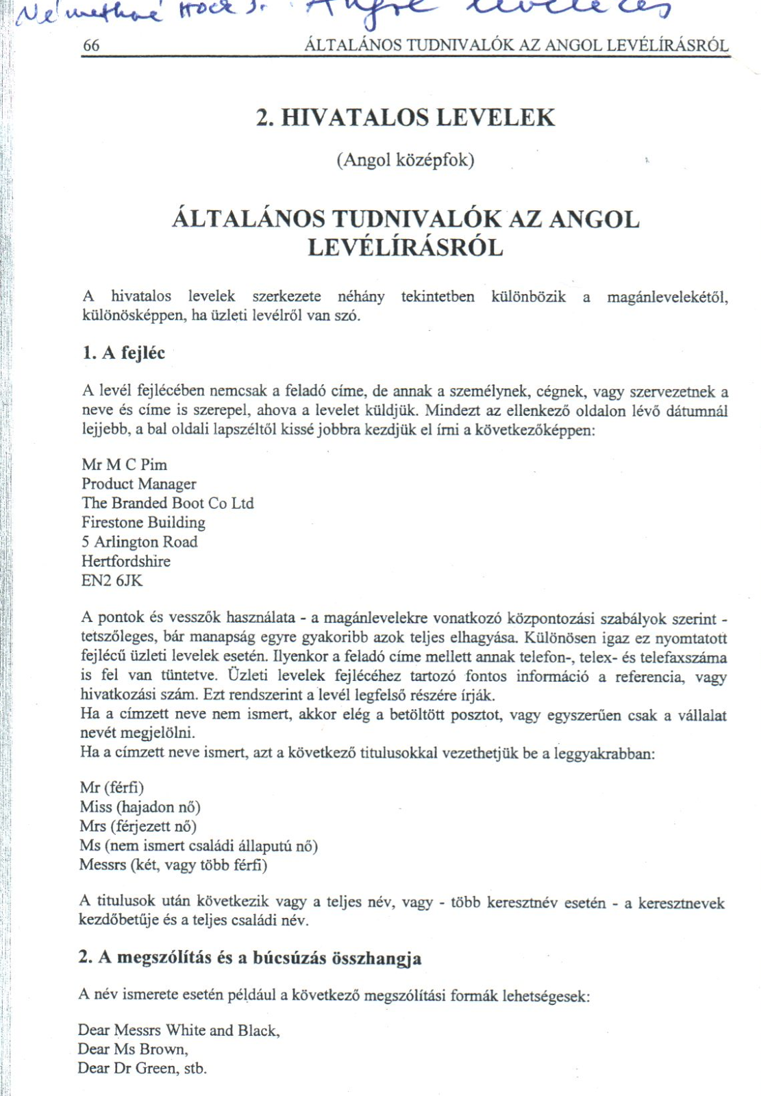 Angol levelezés: Általános tudnivalók