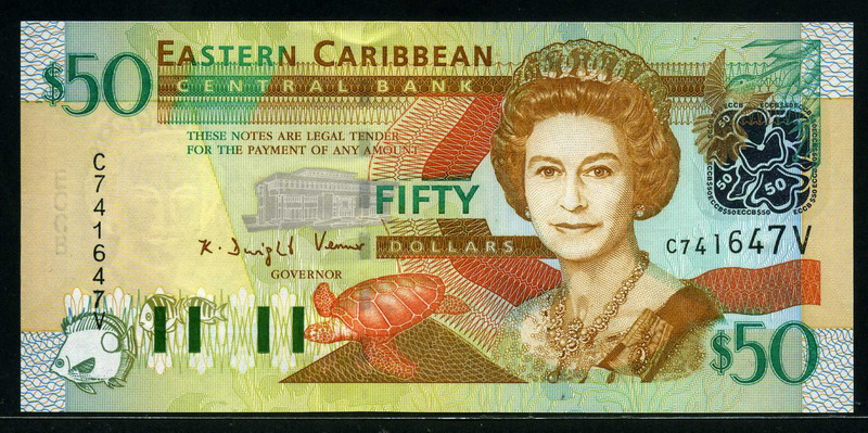 50 Caribbean Dollars banknote, Queen Elizabeth.|World Banknotes & Coins ...