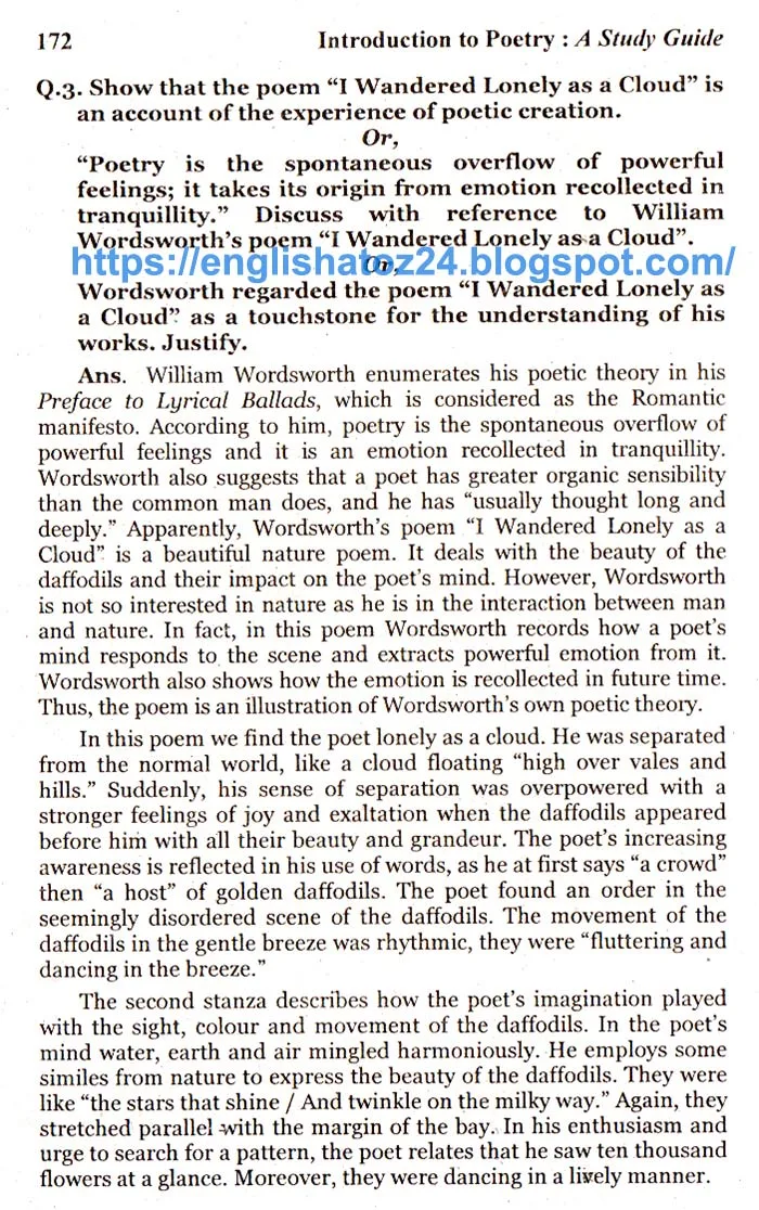 Board Questions with Answers (I wandered lonely as a cloud – William ...