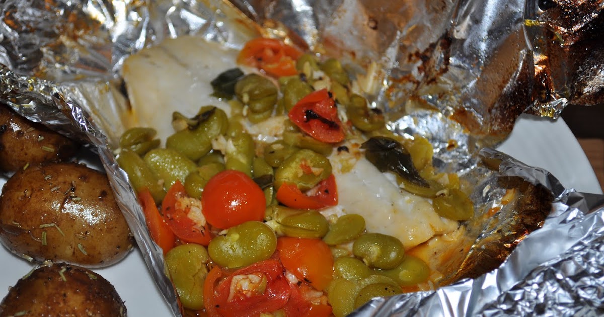 Busy Eating Sea Bass And Broad Bean Foil Packets