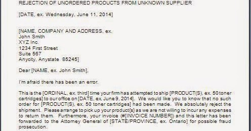 Shipment Rejection Letter