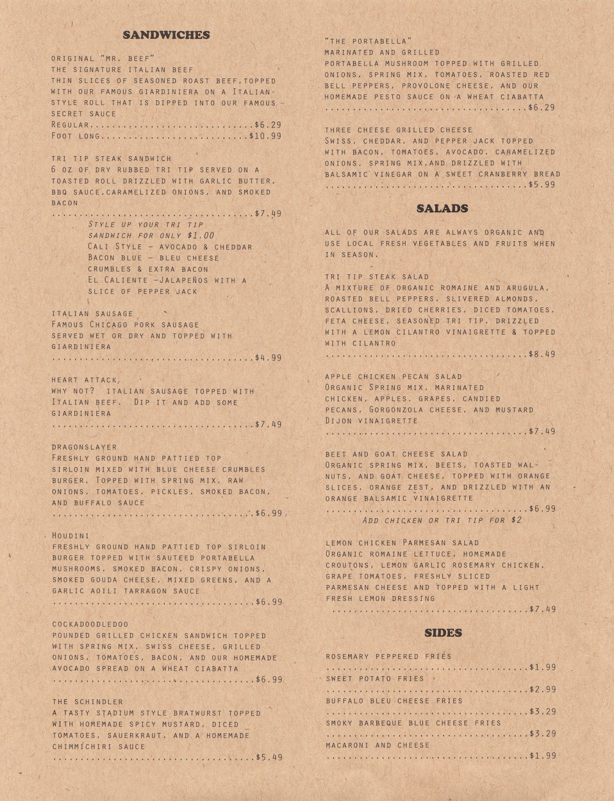 Cubby's Chicago Beef: The Menu