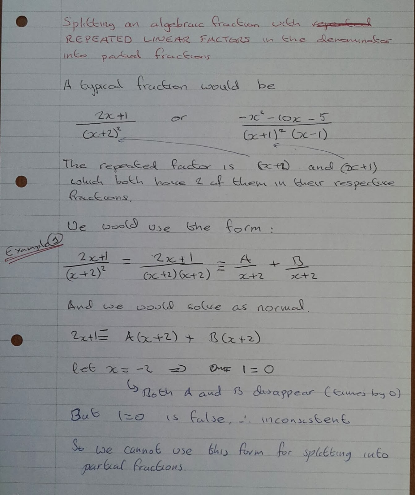 A Level Maths Notes: A2 Partial Fractions: repeated linear factors in ...