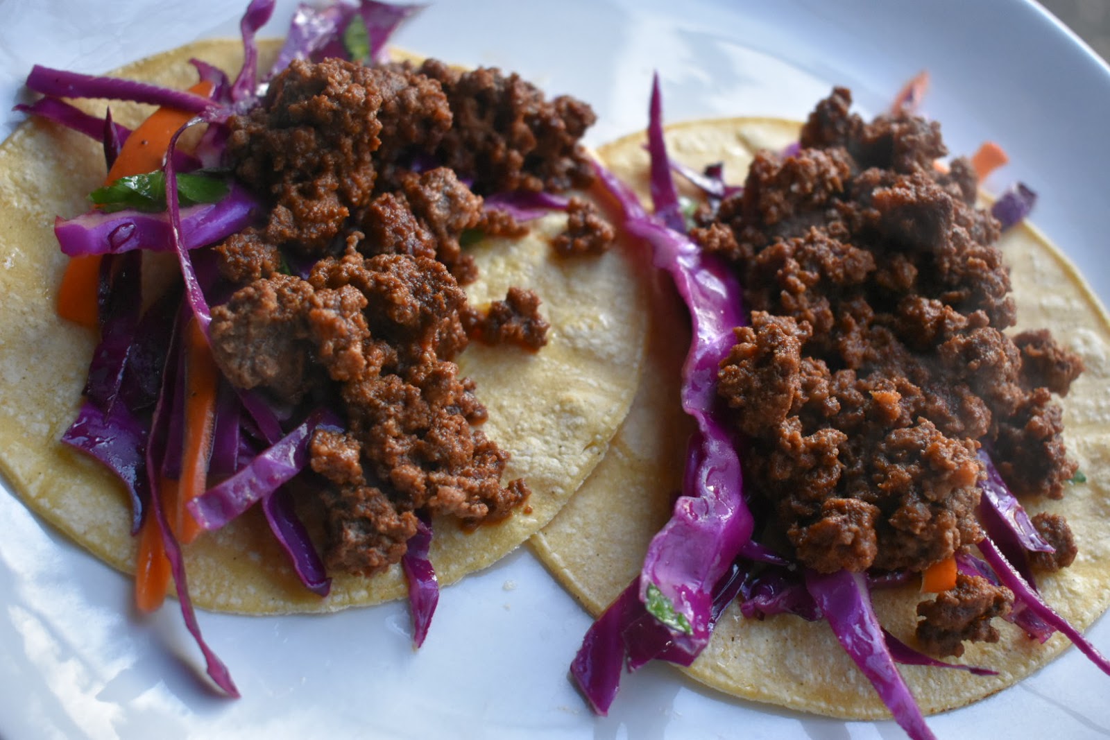 Ground Bison Tacos with Red Cabbage Slaw and Creamy Salsa | Chef Jen