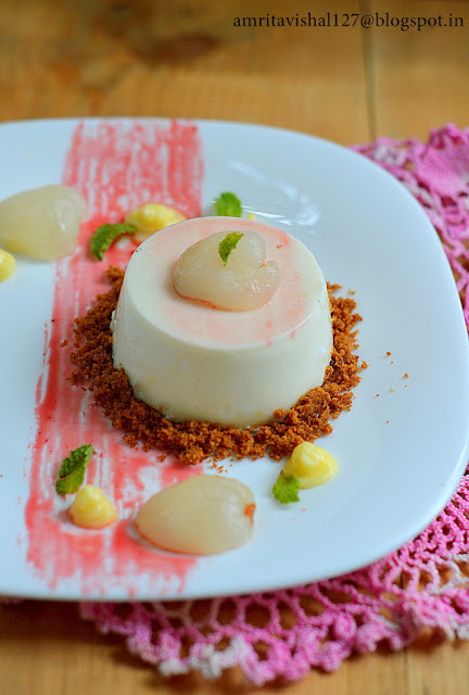 Sweet 'n' Savoury: Lychee pannacotta with Ginger biscuit crumb and ...