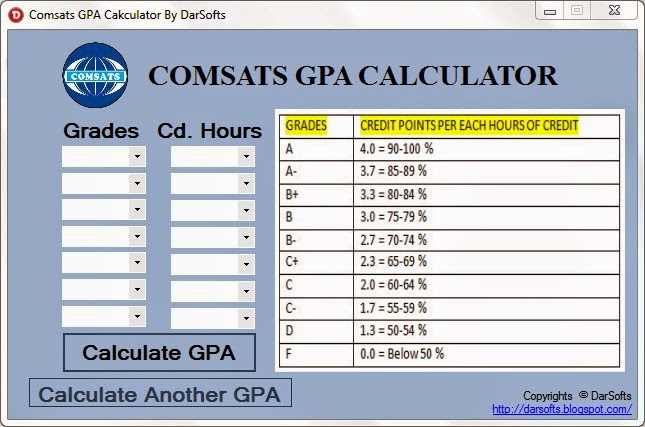 COMSATS GPA Calculator by DarSofts
