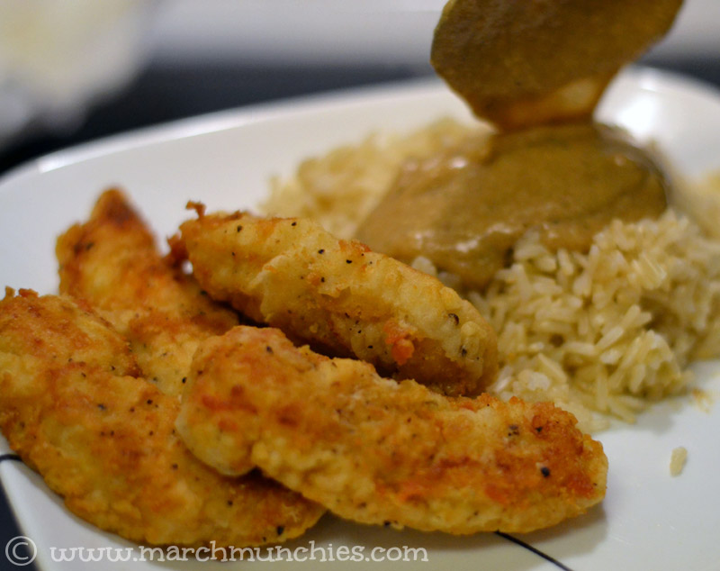 March Munchies: Fried Chicken Tenders with Rice and Gravy