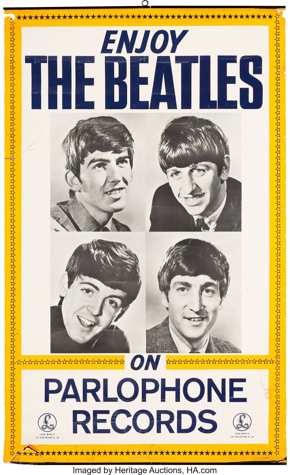 Vintage "Enjoy the Beatles" Parlophone Records promo poster