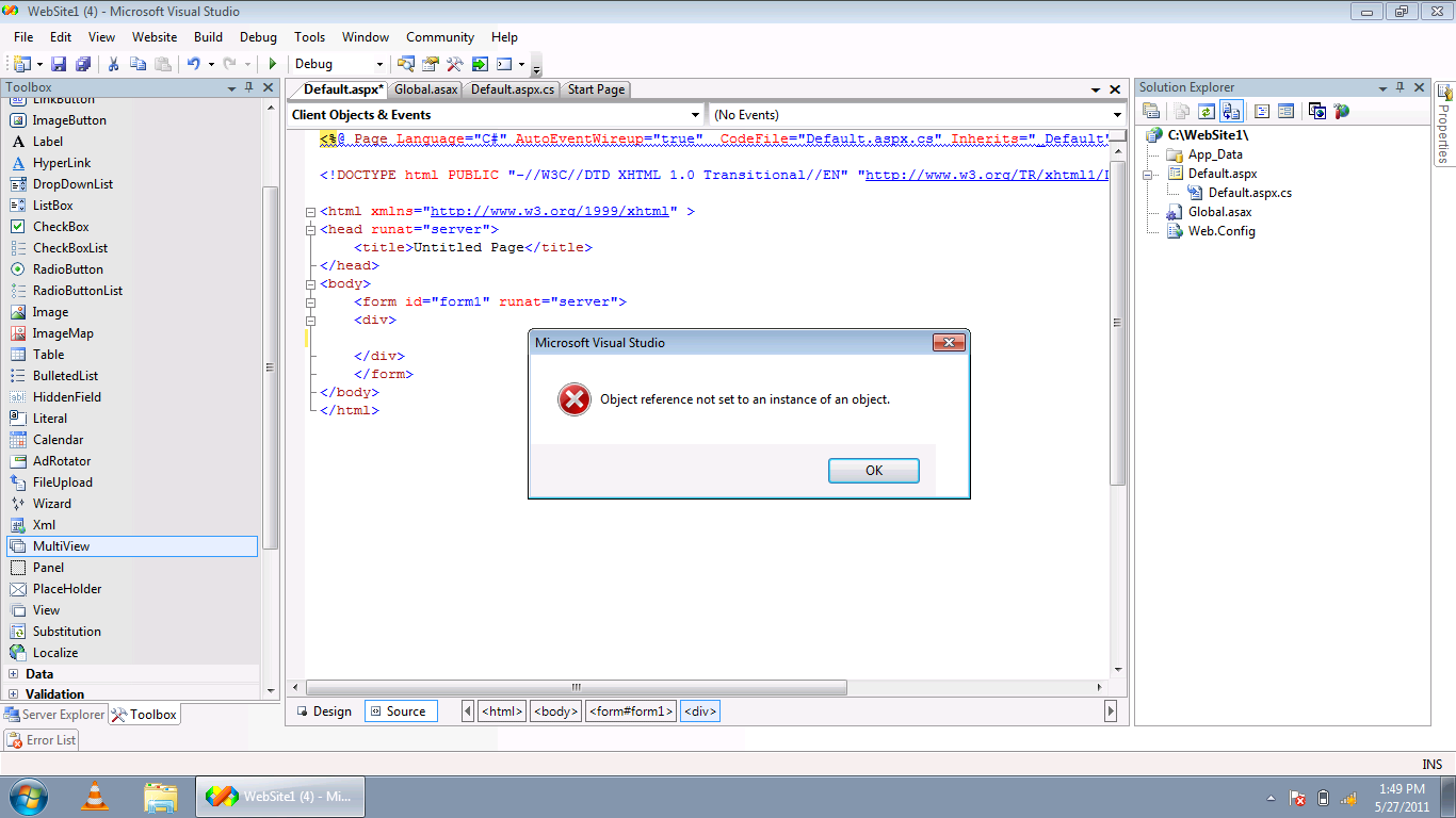 Object Reference Not Set To An Instance Of An Object In Page Tag