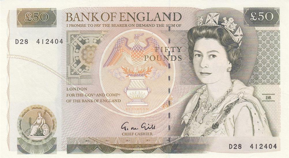Bank of England notes Fifty pounds note 1988 Queen Elizabeth II & Sir ...