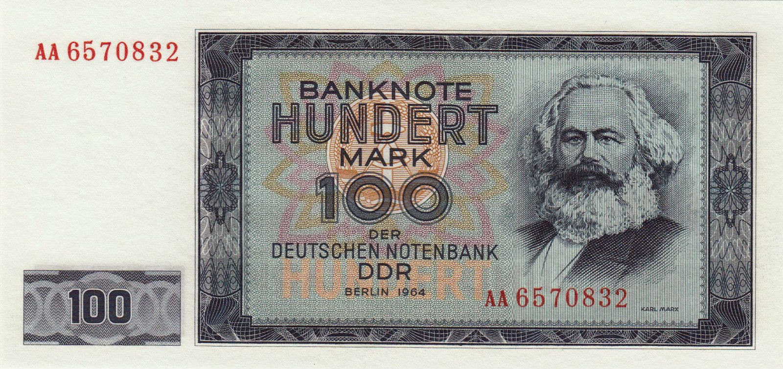 East Germany 100 Mark banknote 1964 Karl Marx|World Banknotes & Coins ...