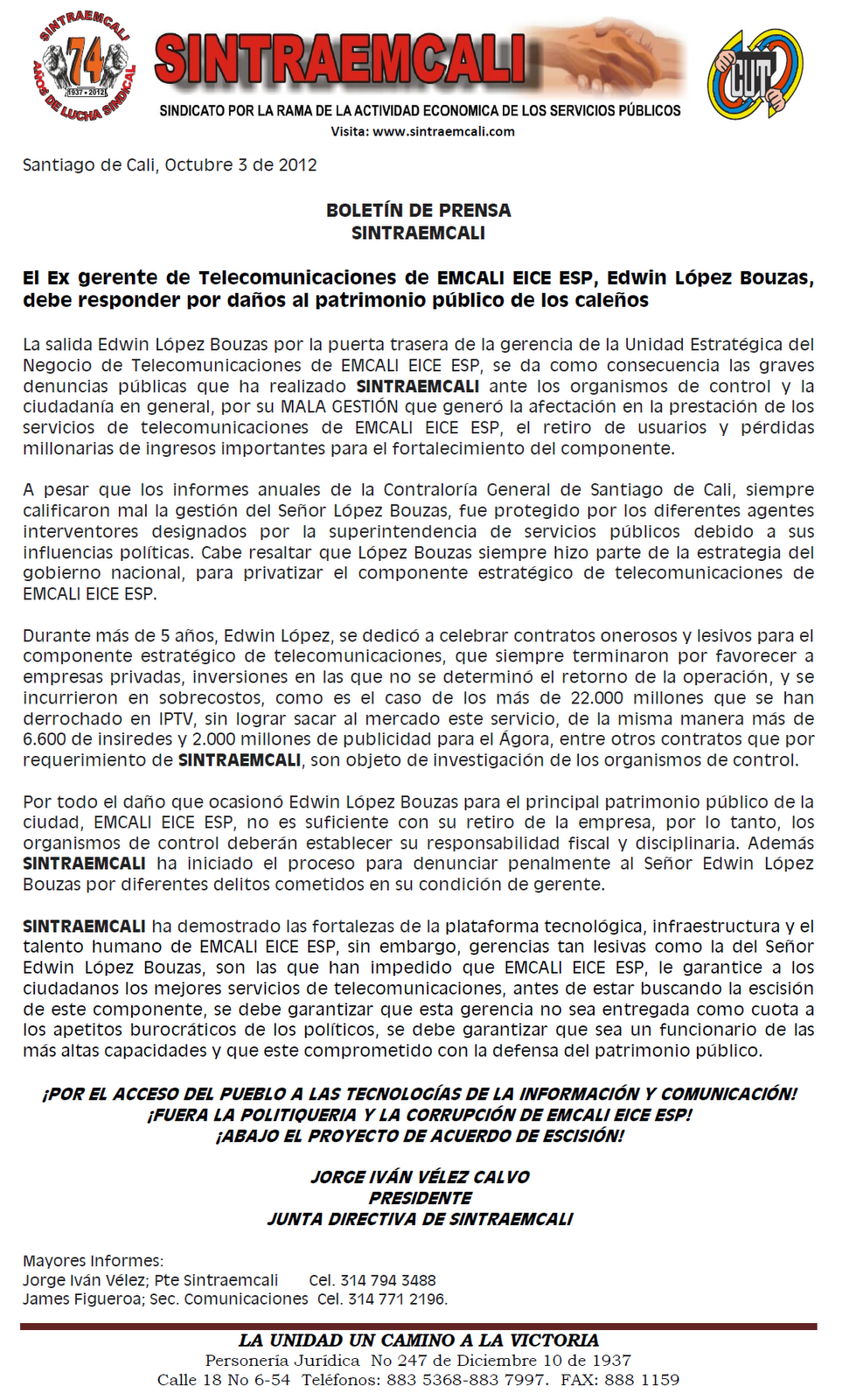 EMCALI PÚBLICA Y MULTISERVICIOS: SUSTENTO DE VIDA DIGNA PARA LOS ...