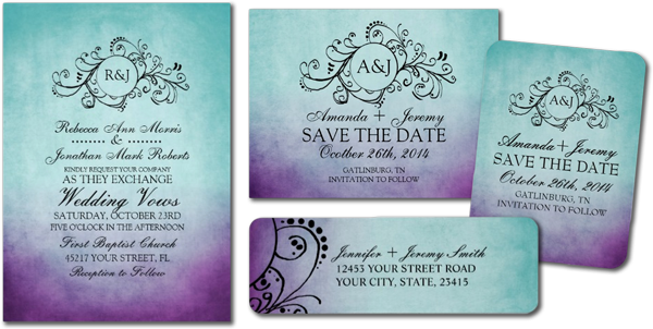 Wedding Cards and Gifts: Rustic Teal Purple Bohemian Wedding Invitations
