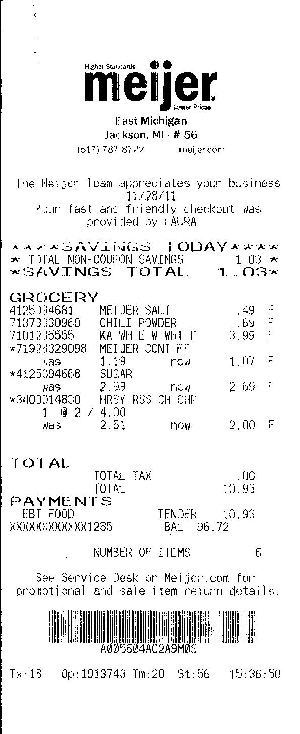 X-Treme Food Stamp Challenge--the beginning of the month receipts ...
