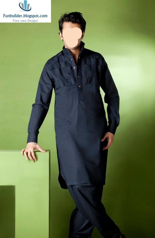 Black Dark Blue Shalwar kameez kurta with Boxes design on Shoulder and ...