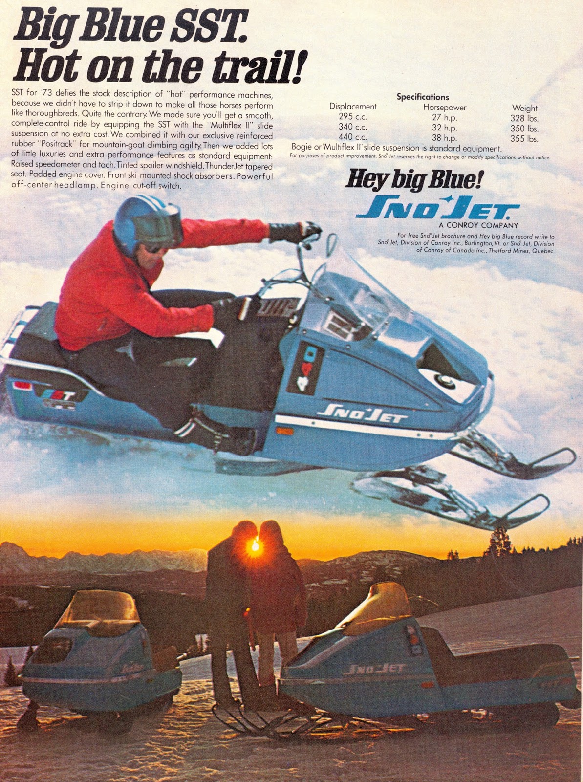 CLASSIC SNOWMOBILES OF THE PAST: 1973 SNO-JET SNOWMOBILE ADVERTISEMENT