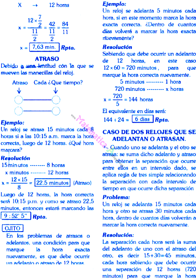 RELOJES CONCEPTOS Y EJEMPLOS ~ MATEMATICAS PROBLEMAS RESUELTOS