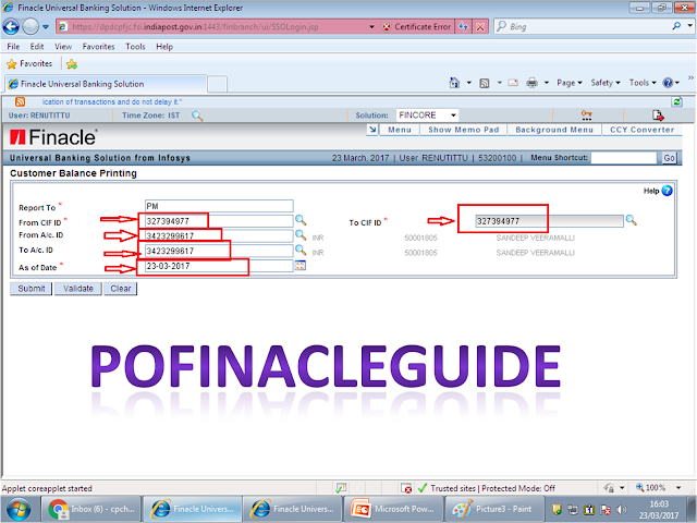 Procedure to take the customer balance printing in DOP Finacle ...
