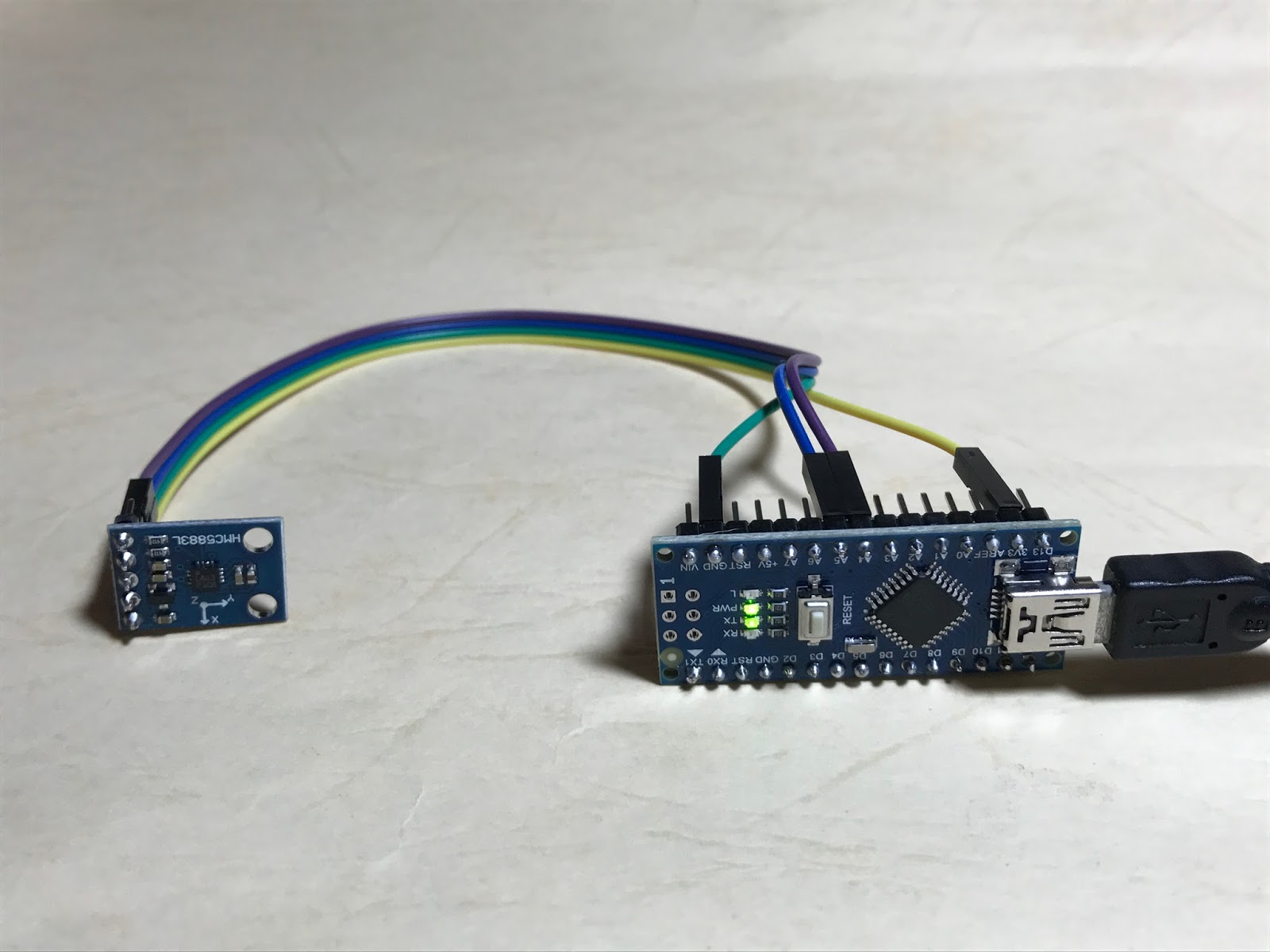 Arduino筆記 21 ：電子羅盤 Gy 273 Hmc5883l透過vpython 呈現立體圖 天花板隨記